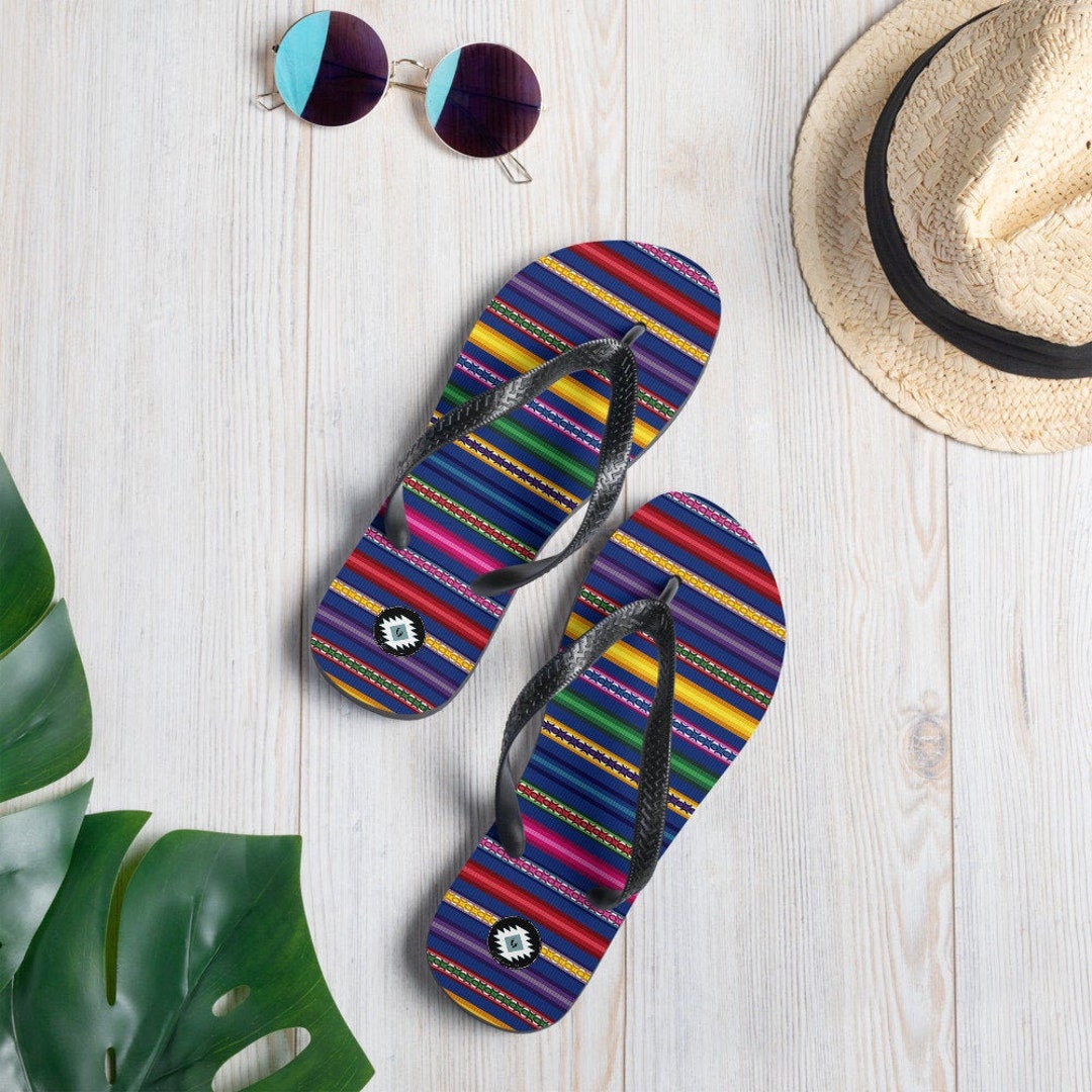 Peruvian Print Flip Flops Boho Summer Sandals Inca Style - Etsy