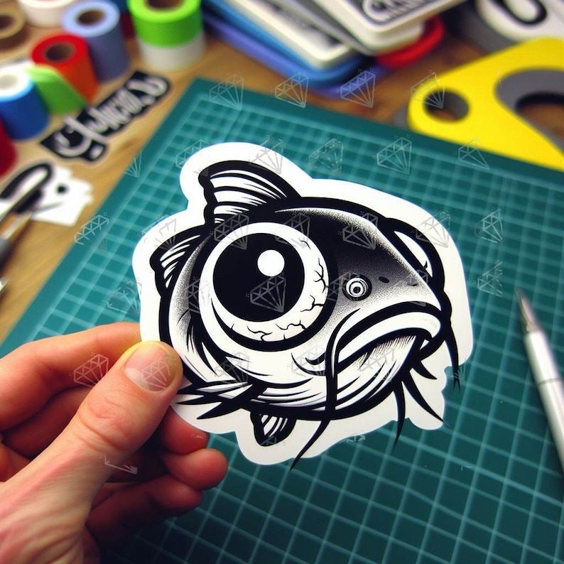 Funny Catfish Sticker Cat Fish Vinyl Decal for Water Bottle, Fisherman ...