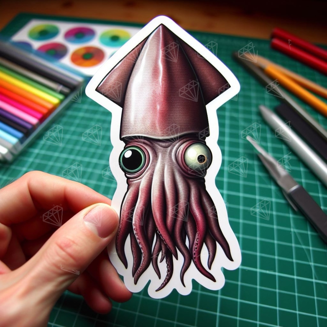 Humboldt Squid Sticker Silly Eyeball Cute Decal, Art Funny Cuttlefish ...