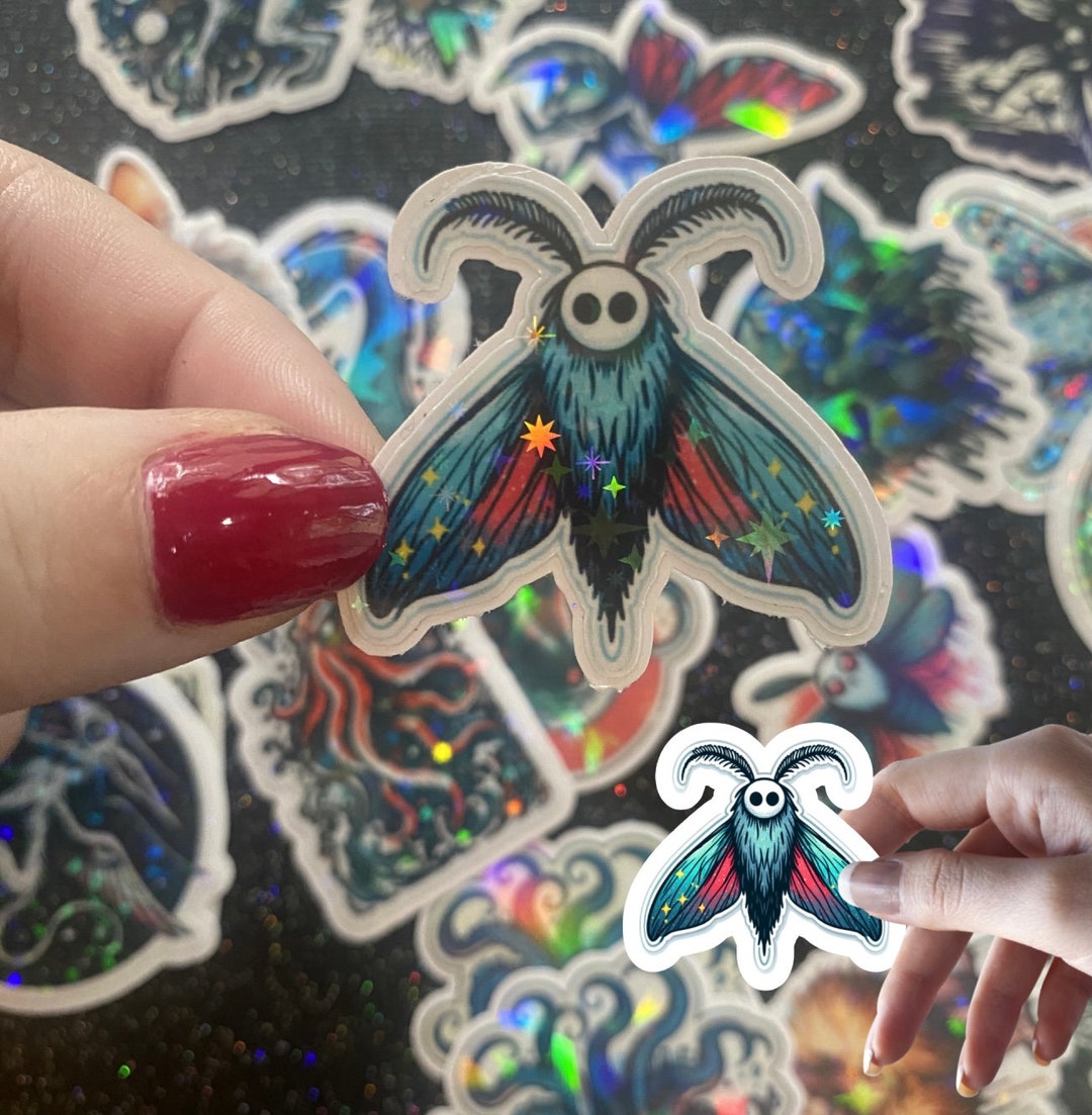 Holographic Sparkle Creepy Cute Cryptid Moth Stickers, Waterproof ...