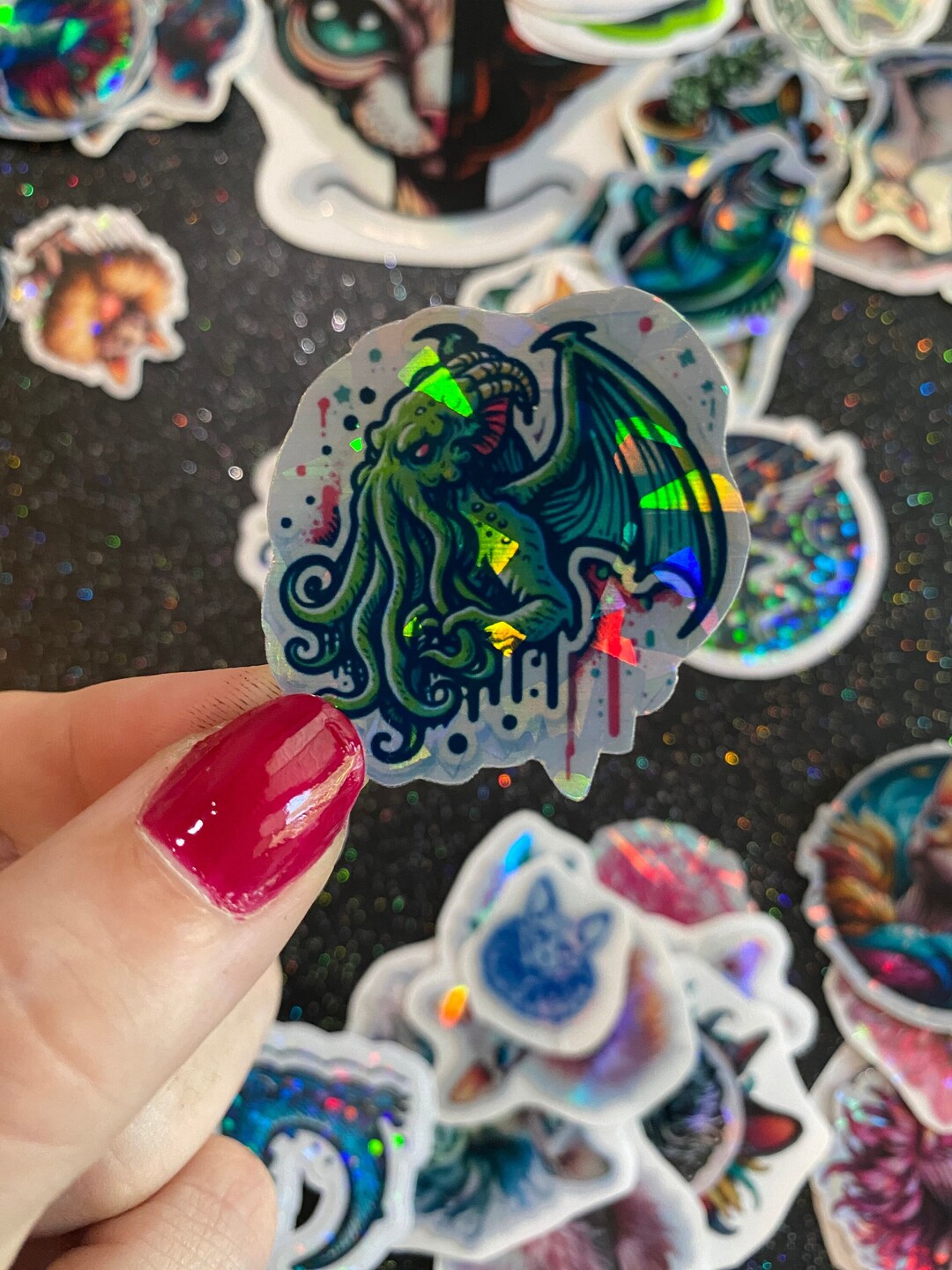 Holographic / Sparkle Cthulhu Creepy Cryptid Stickers, Waterproof ...