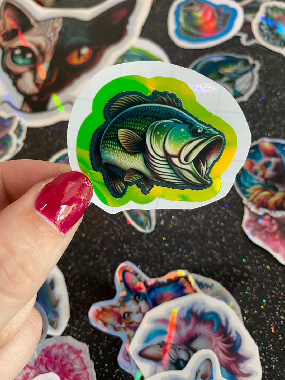 Largemouth Bass Sticker, Holographic Fish Art, Decal Bass & Trout ...