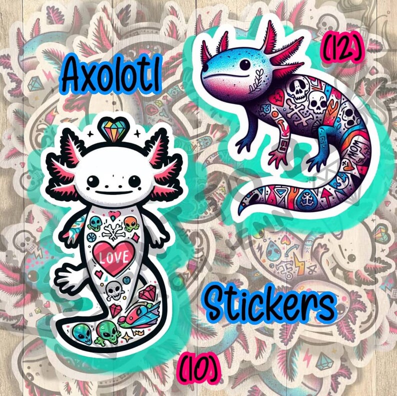 Tattooed Axolotl Stickers Cute Holographic Axolotl Tattoo Decals Gift ...