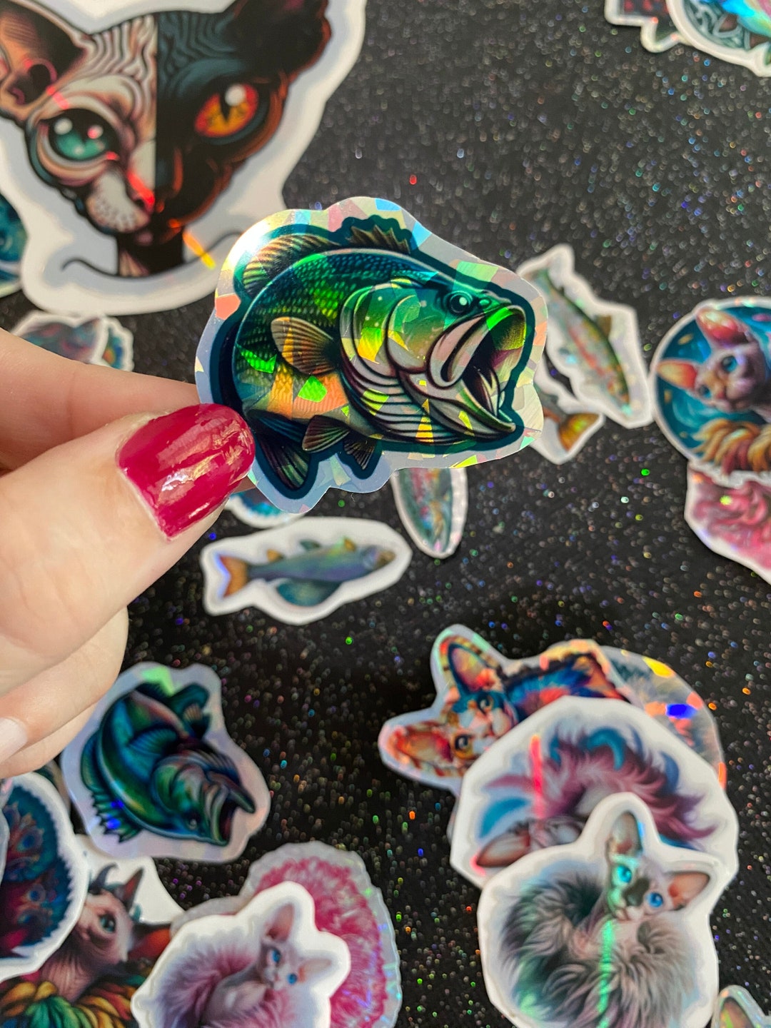 Largemouth Bass Sticker, Holographic Fish Art, Decal Bass & Trout ...
