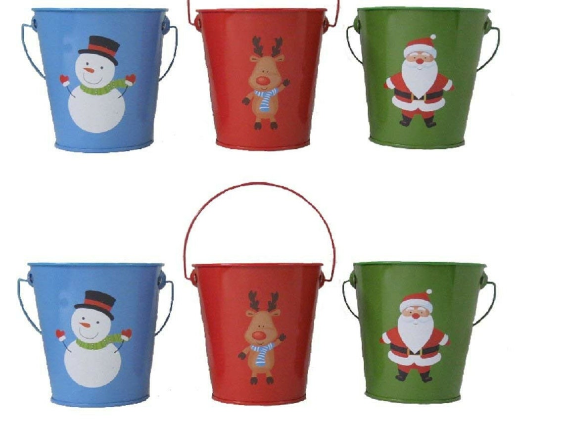 6 Painted Christmas Holiday Metal Pails Planters - Etsy