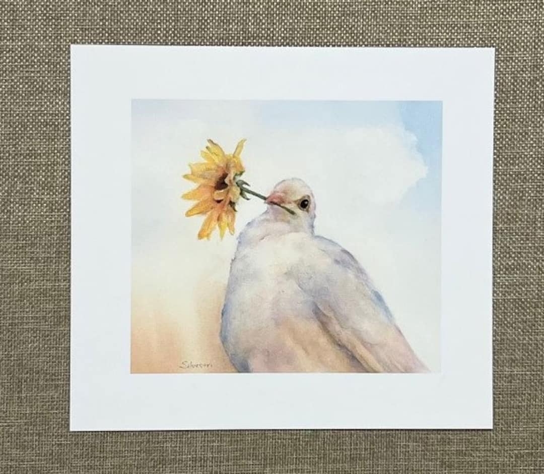 Dove and Sunflower, Dove Art Print, Sunflower Art Print, Bird Print ...