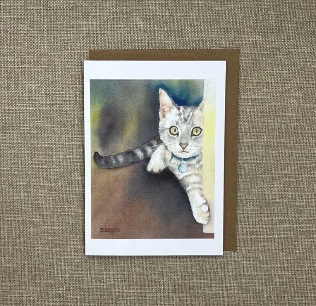 Cat Greeting Card, Tabby Cat Card, American Shorthair Cat Card, Cat ...