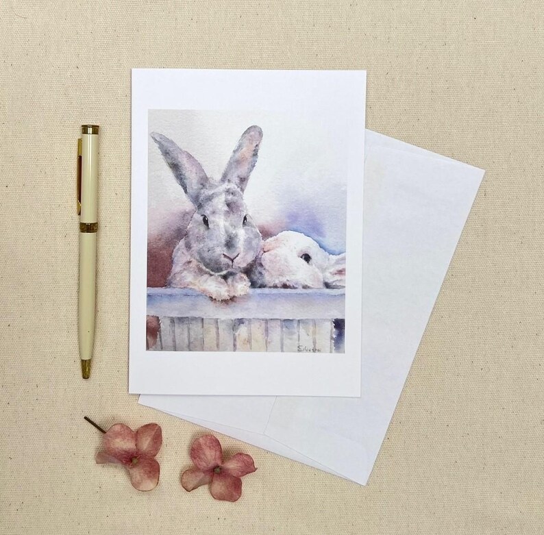Bunny Watercolor Greeting Card, Pastel Bunny Card for Easter, Cute ...