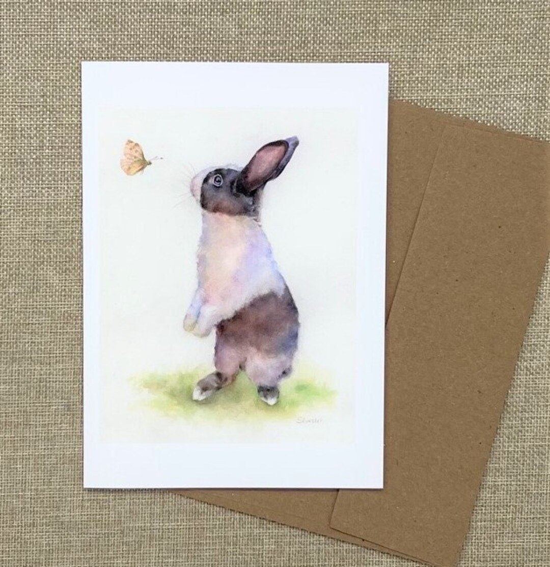 Bunny Art on Card, Bunny Rabbit Card, Bunny Watercolor Card, Dutch ...