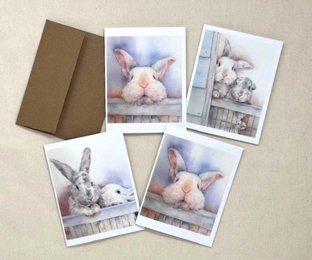 Set of Four Cards, Bunny Rabbit Cards, Bunny Cards, Rabbit Card, Bunny ...