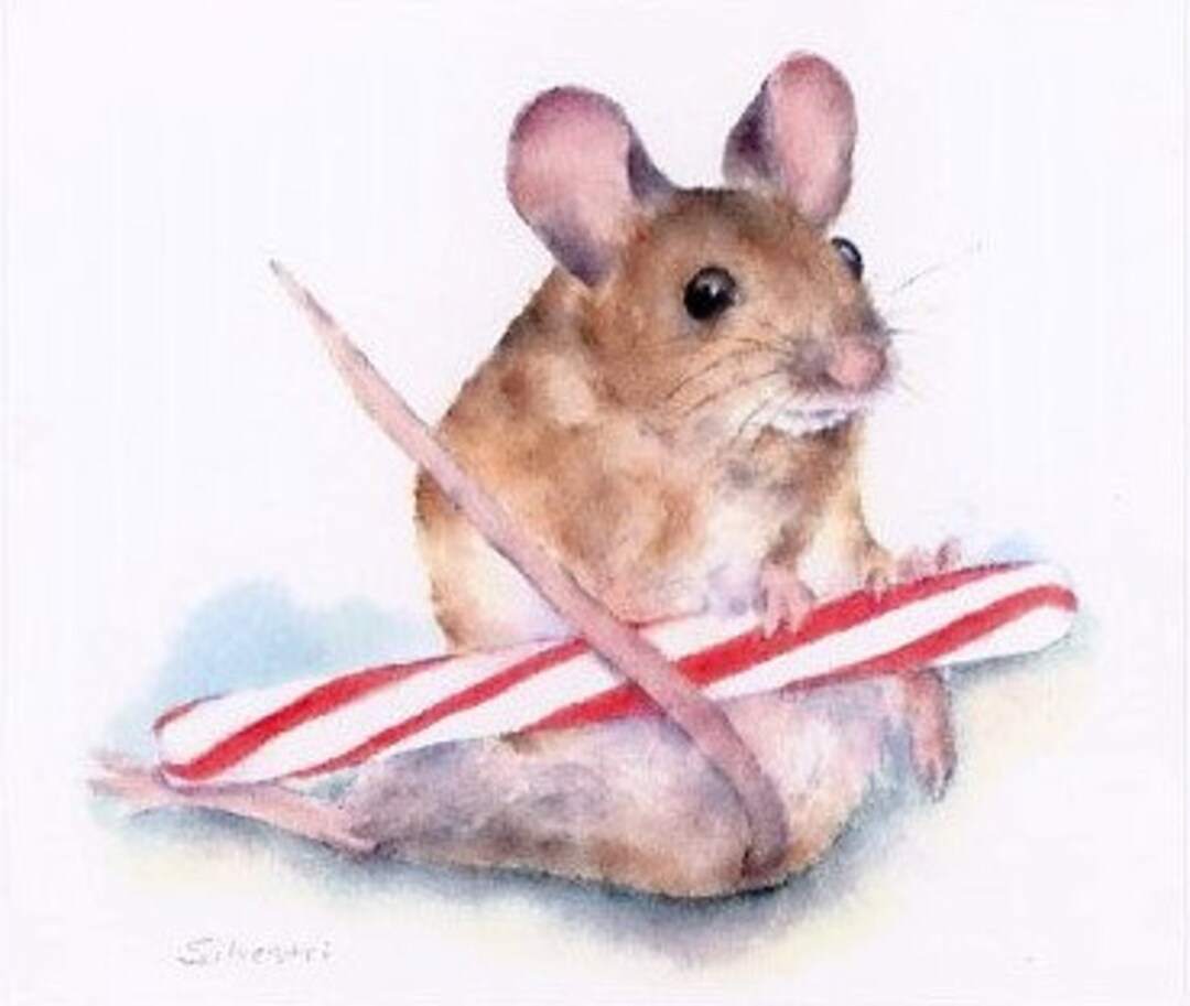 Mouse Christmas Card, Mouse Greeting Card, Mouse Art on Card, Mouse ...