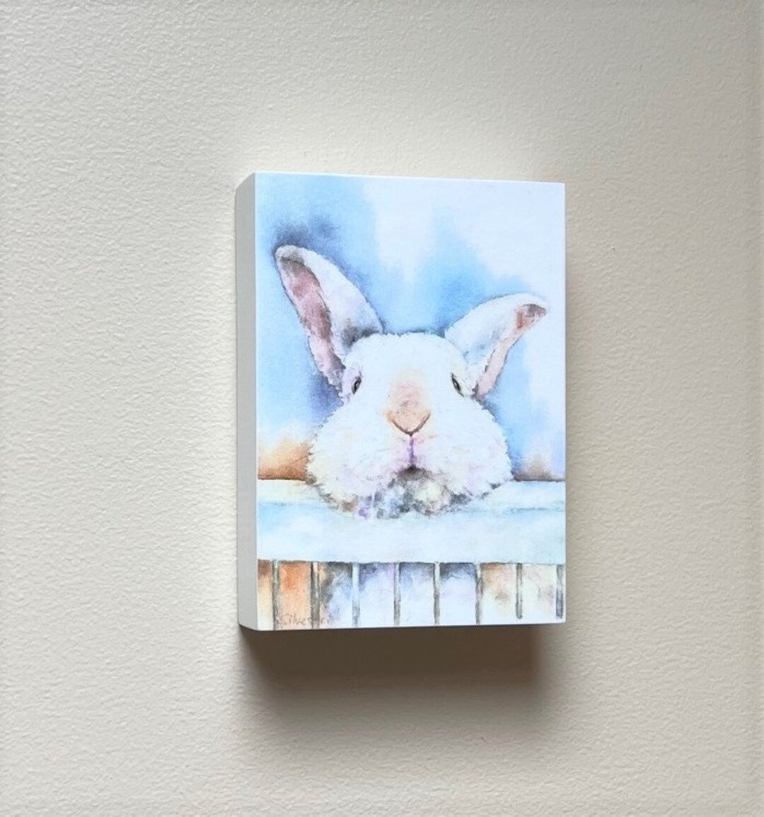 Bunny Wood Mounted Print, barney, Bunny Rabbit Art on Wood Block ...