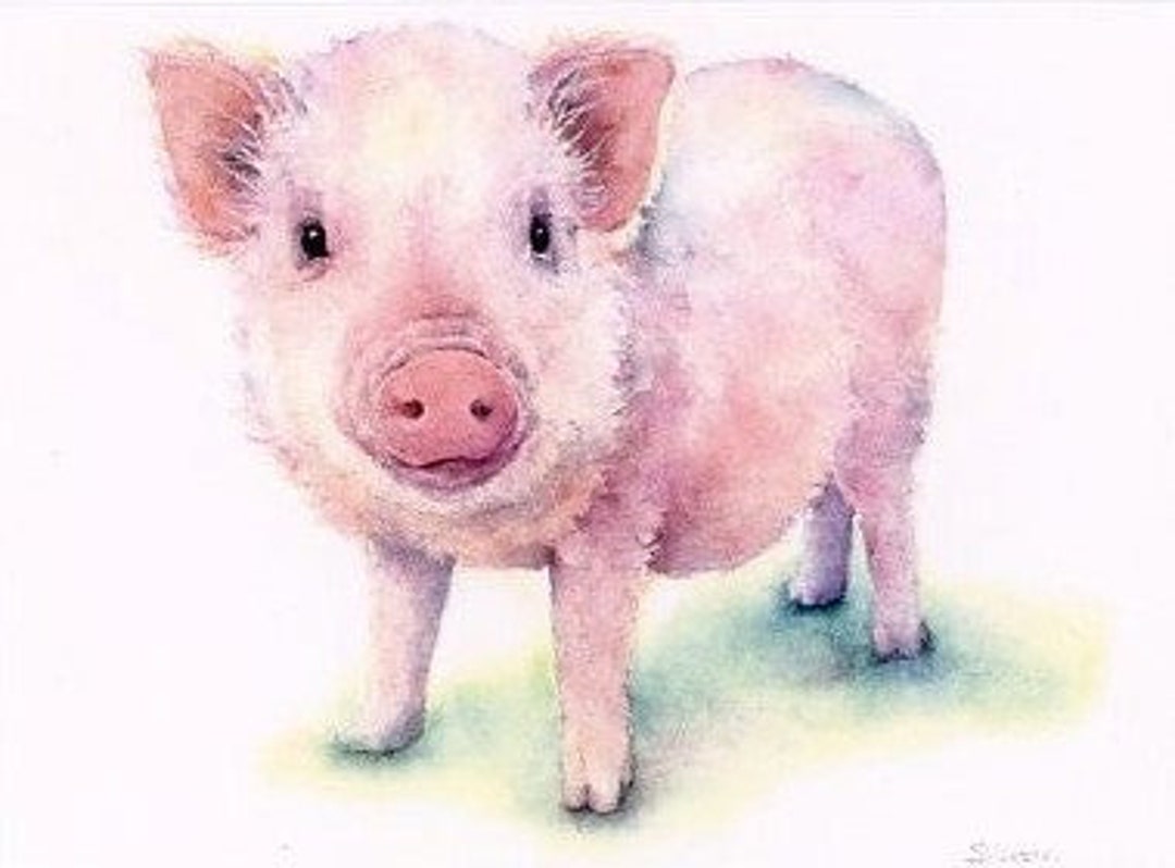 Pig Greeting Card, Pig Card, Piglet Greeting Card, Pig Watercolor Card ...