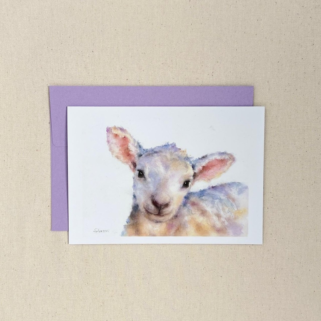 Lamb Watercolor Greeting Card, Cute Sheep Art, Whimsical Lamb ...