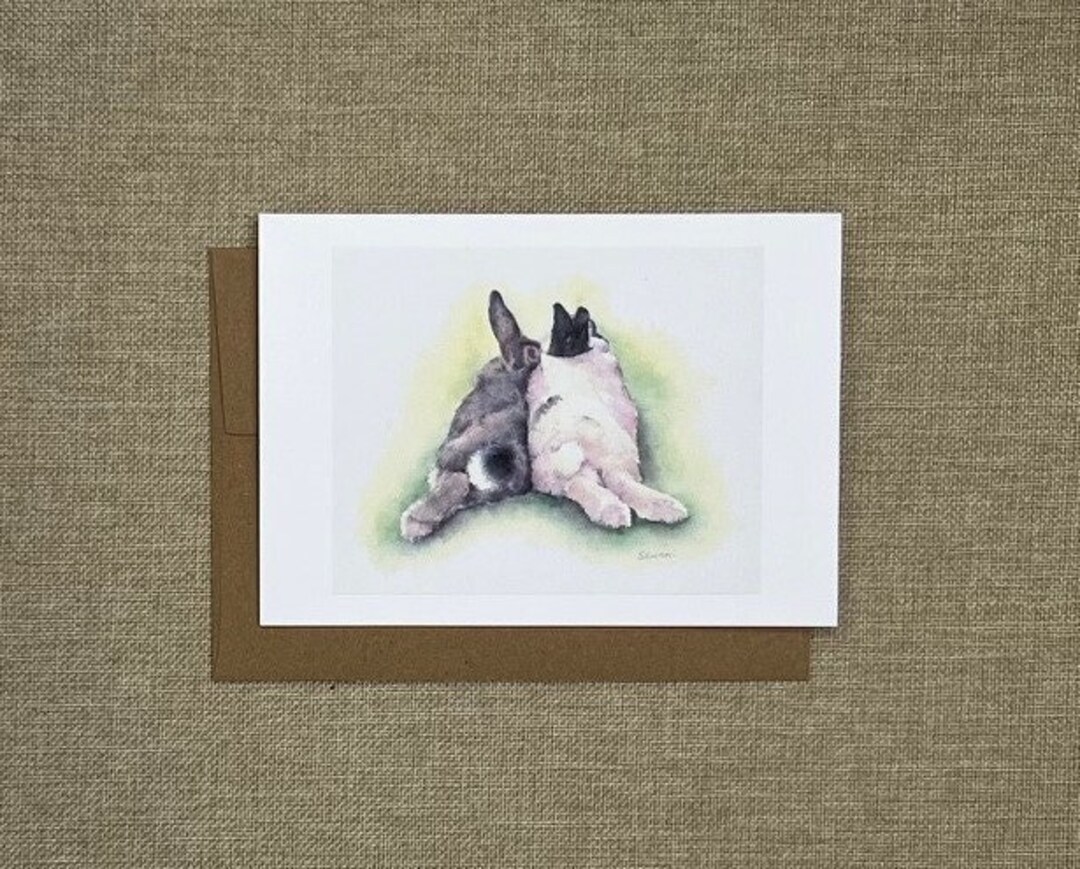 Bunnies Card, Rabbit Card, Bunny Watercolor Art, Bunny Rabbit Pair ...