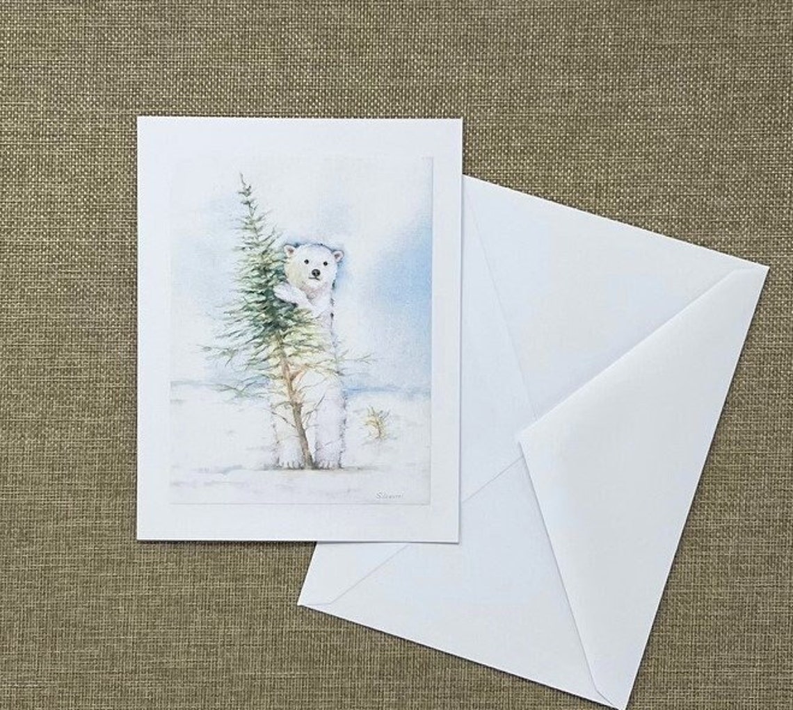 Polar Bear Greeting Card Bear Cub Card Bear Art on Card - Etsy