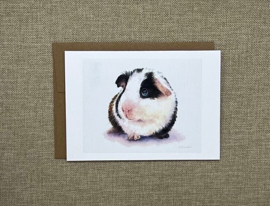 Guinea Pig Watercolor Greeting Card, Calico Guinea Pig Art, Cute Guinea ...