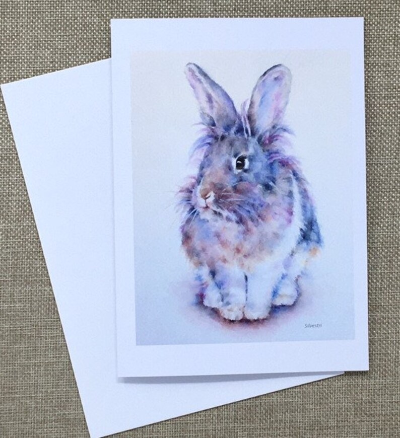 Bunny Card Rabbit Card Lionhead Rabbit Art Bunny Watercolor - Etsy