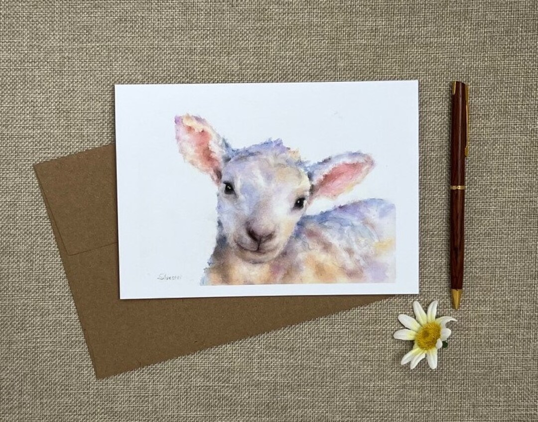 Lamb Greeting Card, Sheep Card, Lamb Art on Card, Farm Greeting Card ...