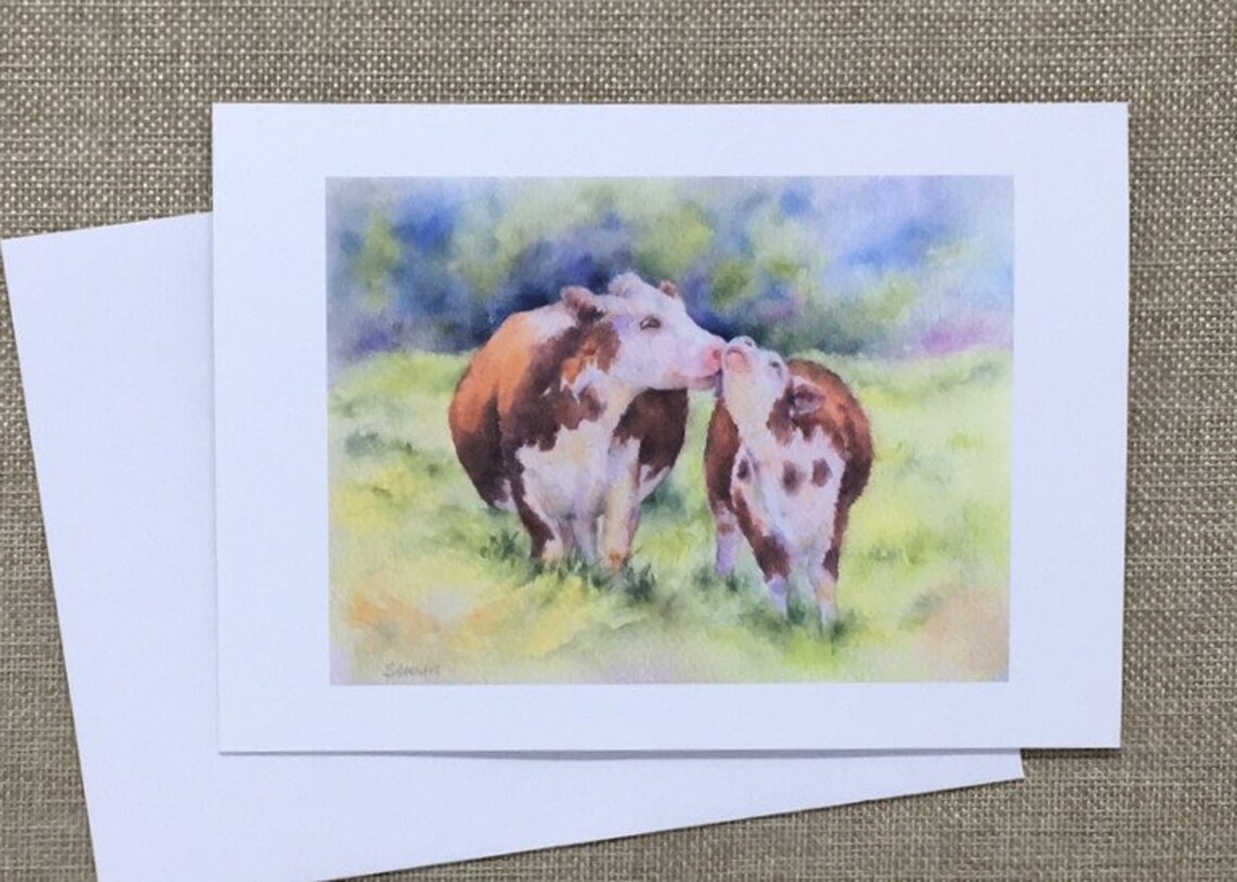 Cow Card Cow Greeting Card Cow and Calf Art Cow Art on - Etsy