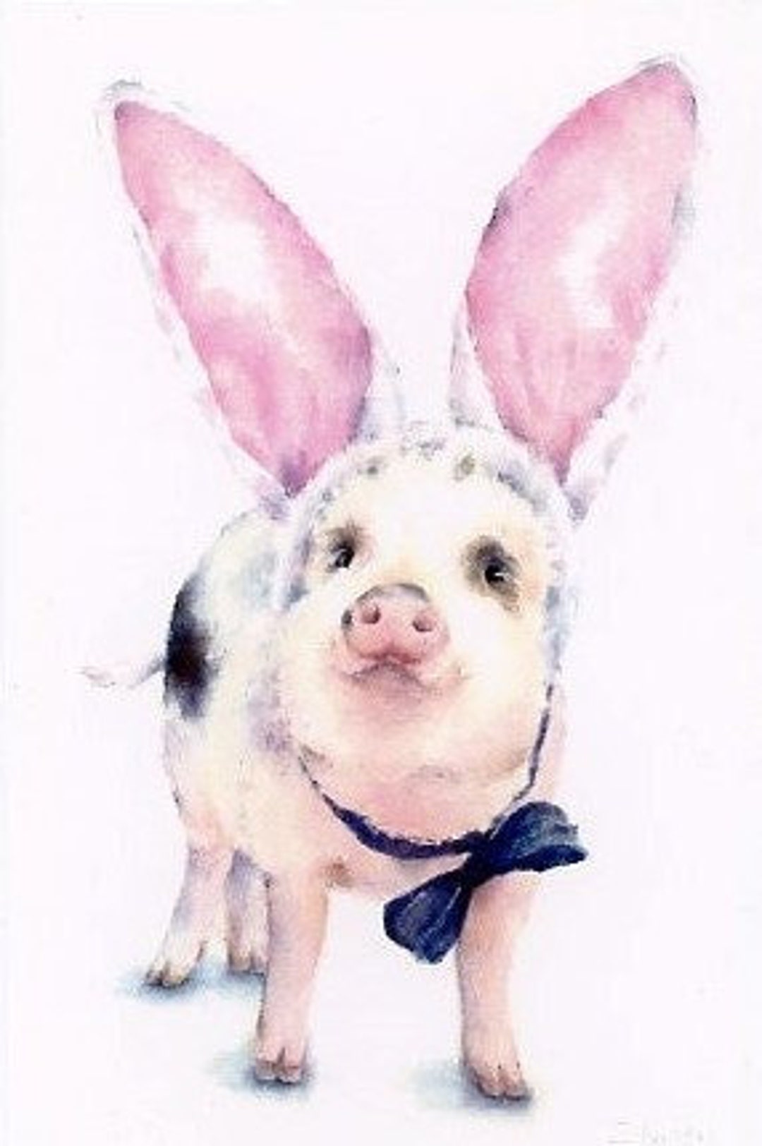 Pig Card, Pig Bunny Ears, Bunny Ears Pig Card, Easter Pig Art, Piglet ...
