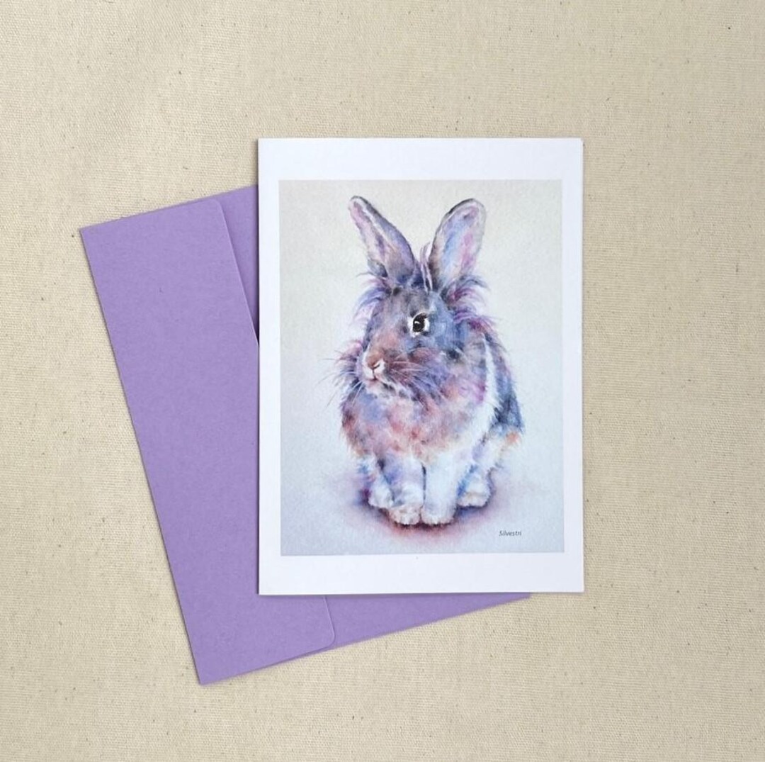 Bunny Watercolor Greeting Card, Cute Bunny Card, Pastel Bunny Card for ...