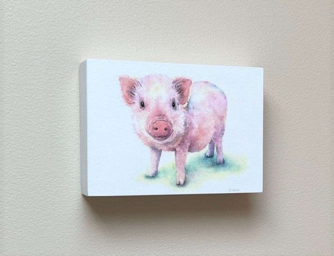 Pig Print on Wood Panel, Pig Art Print, Pig Watercolor Print, Piglet ...