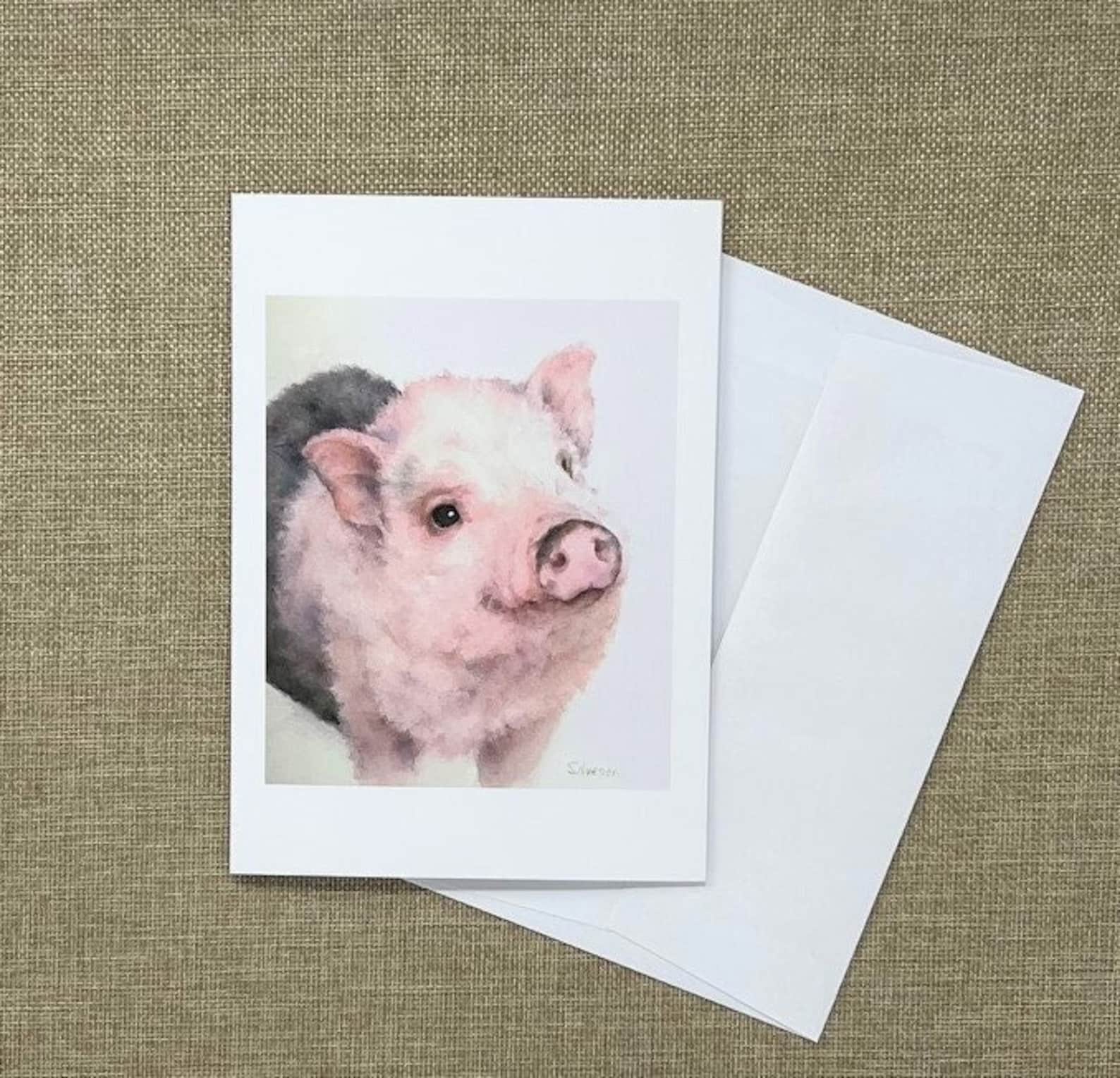 Pig Greeting Card Pig Card Piglet Art Pig Art on Card Pig - Etsy