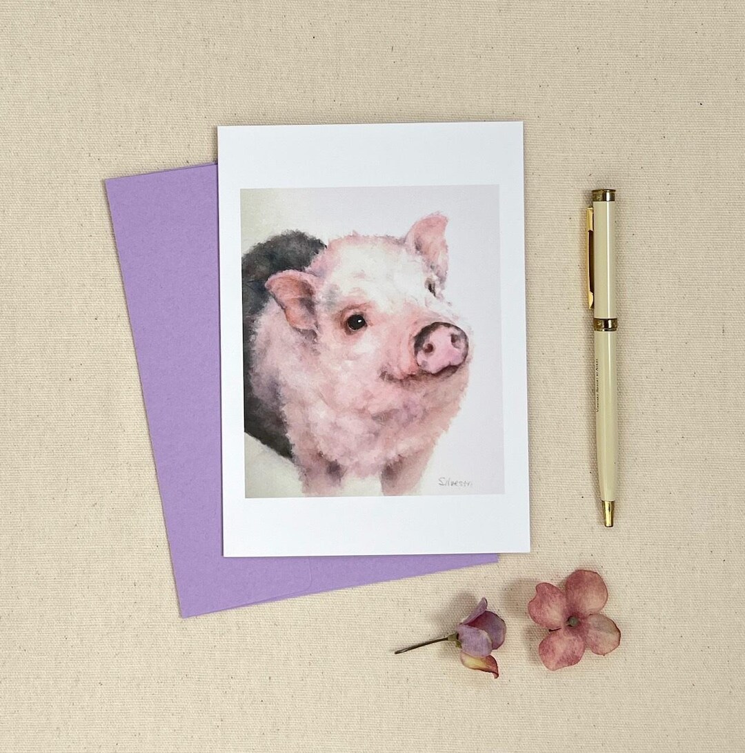 Pig Watercolor Greeting Card, Cute Pig Art, Farm Animal Pig, Piglet ...