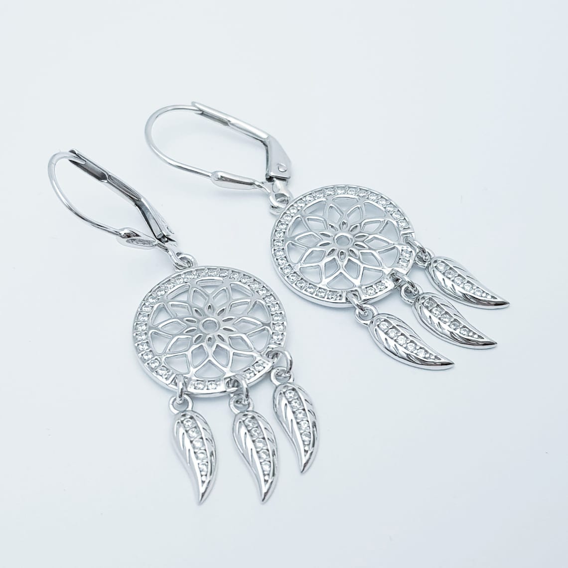 Sterling Silver Dream Catcher Drop Earrings - Etsy