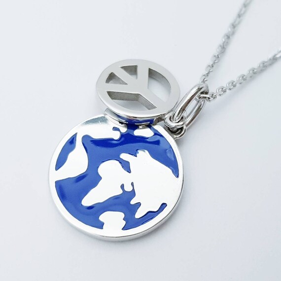 Sterling Silver Map of the World Pendant With Peace Symbol - Etsy