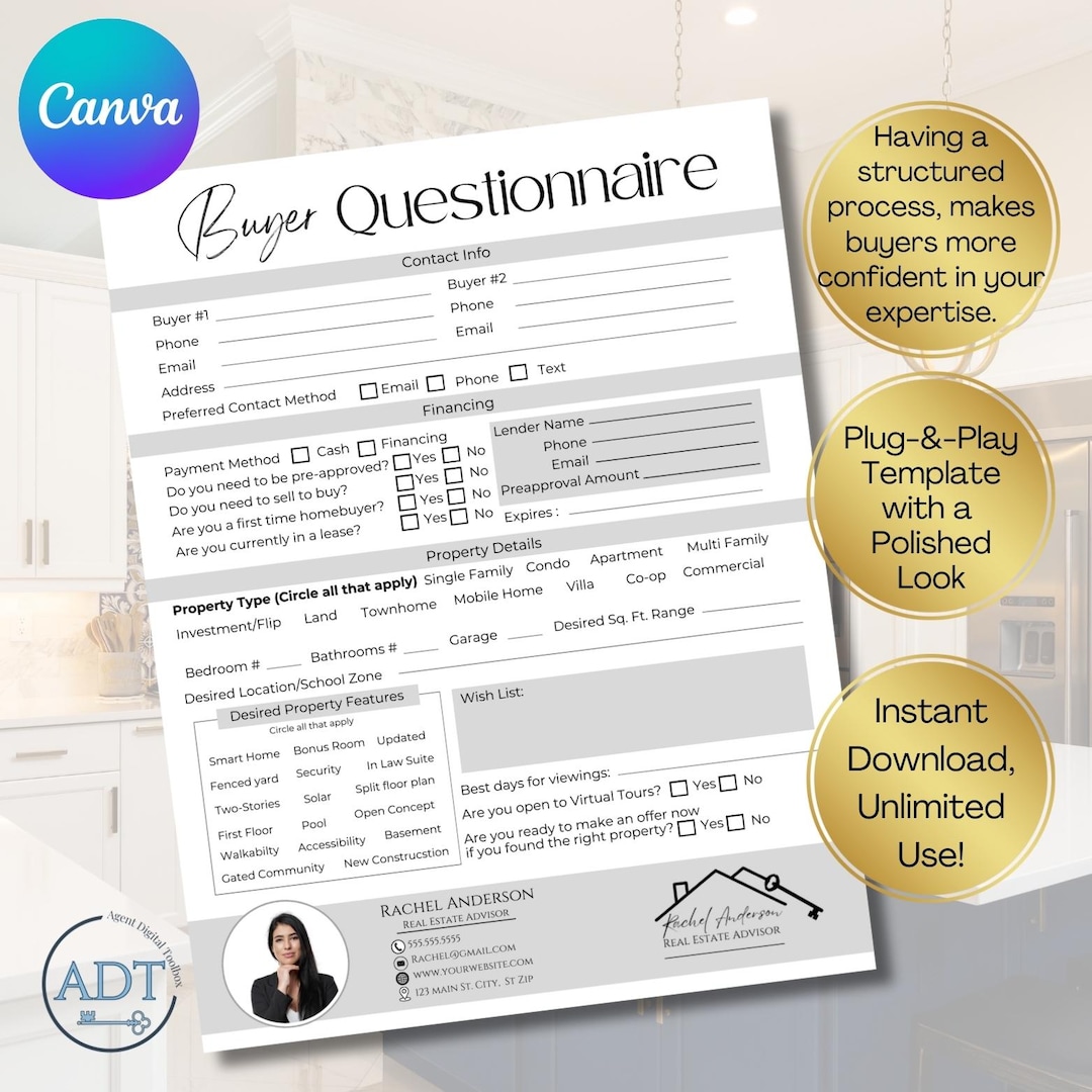 Buyer Questionnaire | Editable Realtor Form | Home Buyer Intake PDF ...
