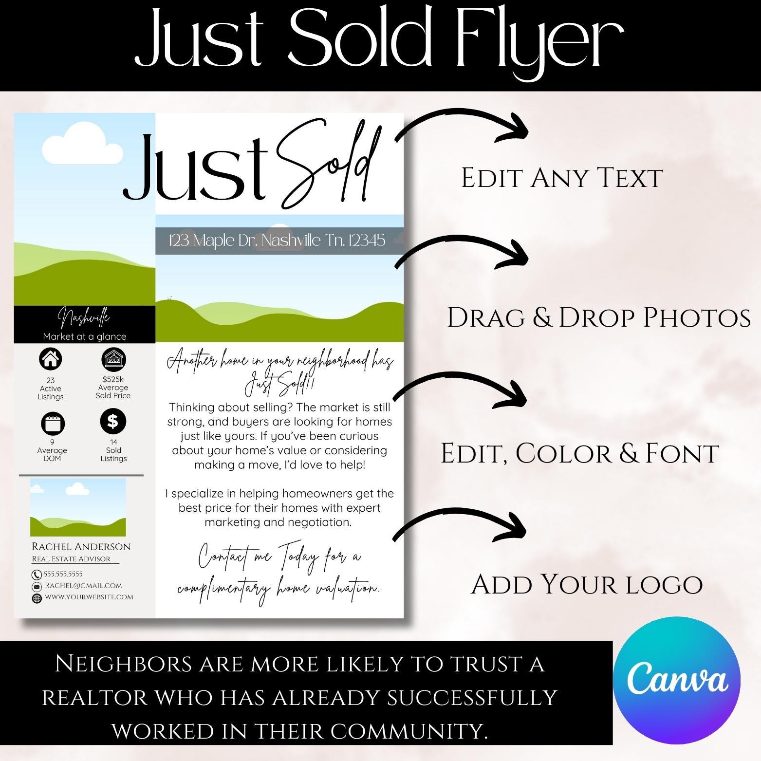 Just Sold Flyer, Real Estate Just Sold Flyer, Realtor Prospecting Flyer ...