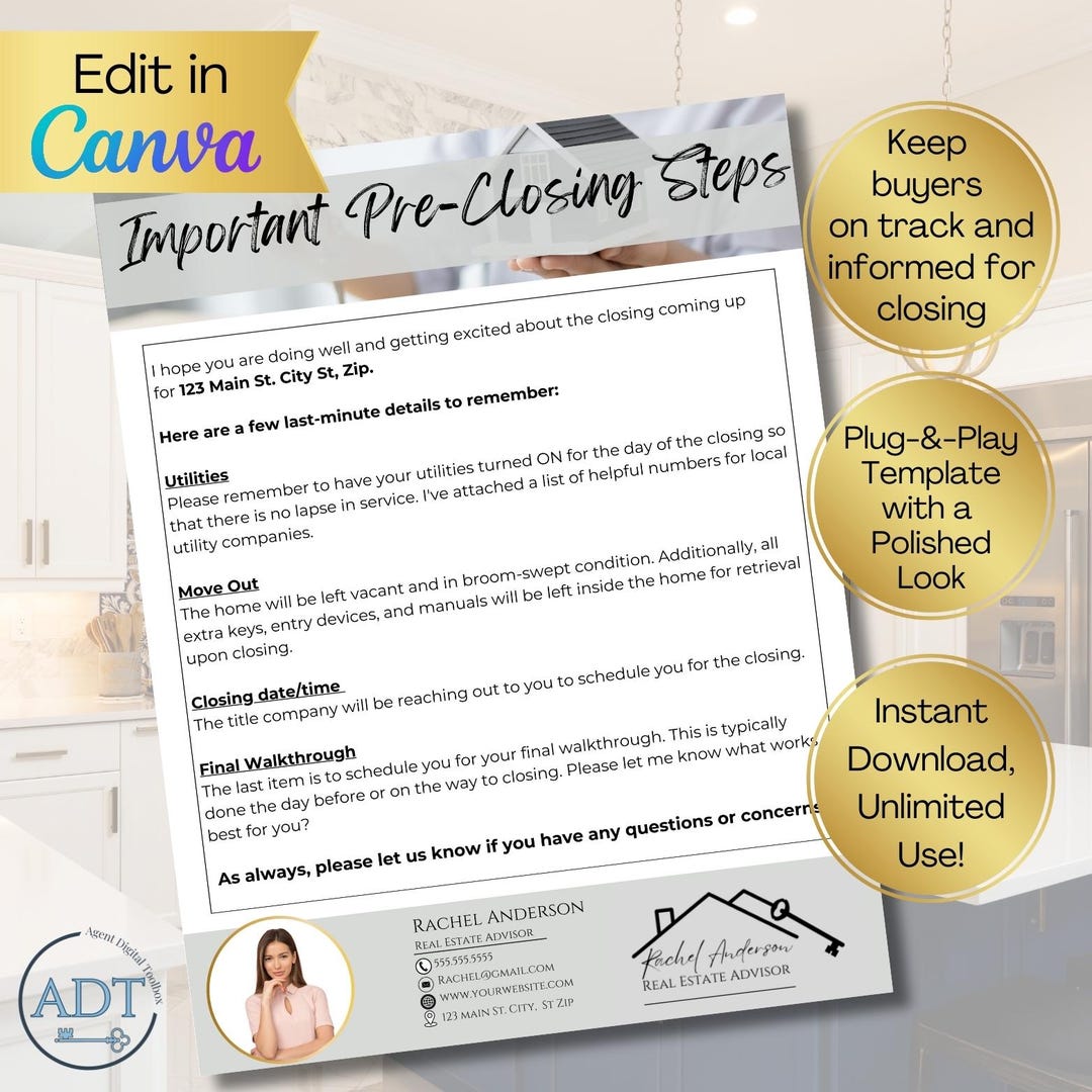 Buyer's Pre-closing Checklist Template – Editable Real Estate Closing ...