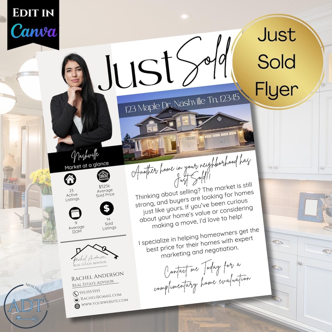Just Sold Flyer, Real Estate Just Sold Flyer, Realtor Prospecting Flyer, Just Sold Marketing ...