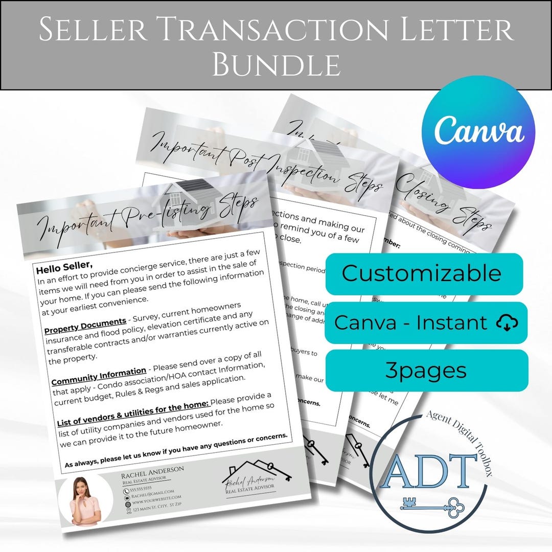 Realtor Transaction Letter Bundle, Editable Canva Template, Real Estate ...