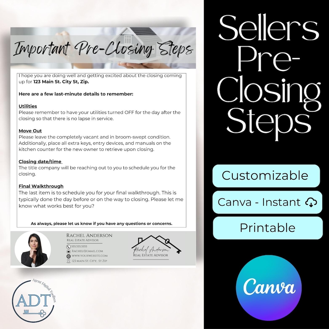 Seller Closing Checklist Template | Editable Real Estate Canva Form ...