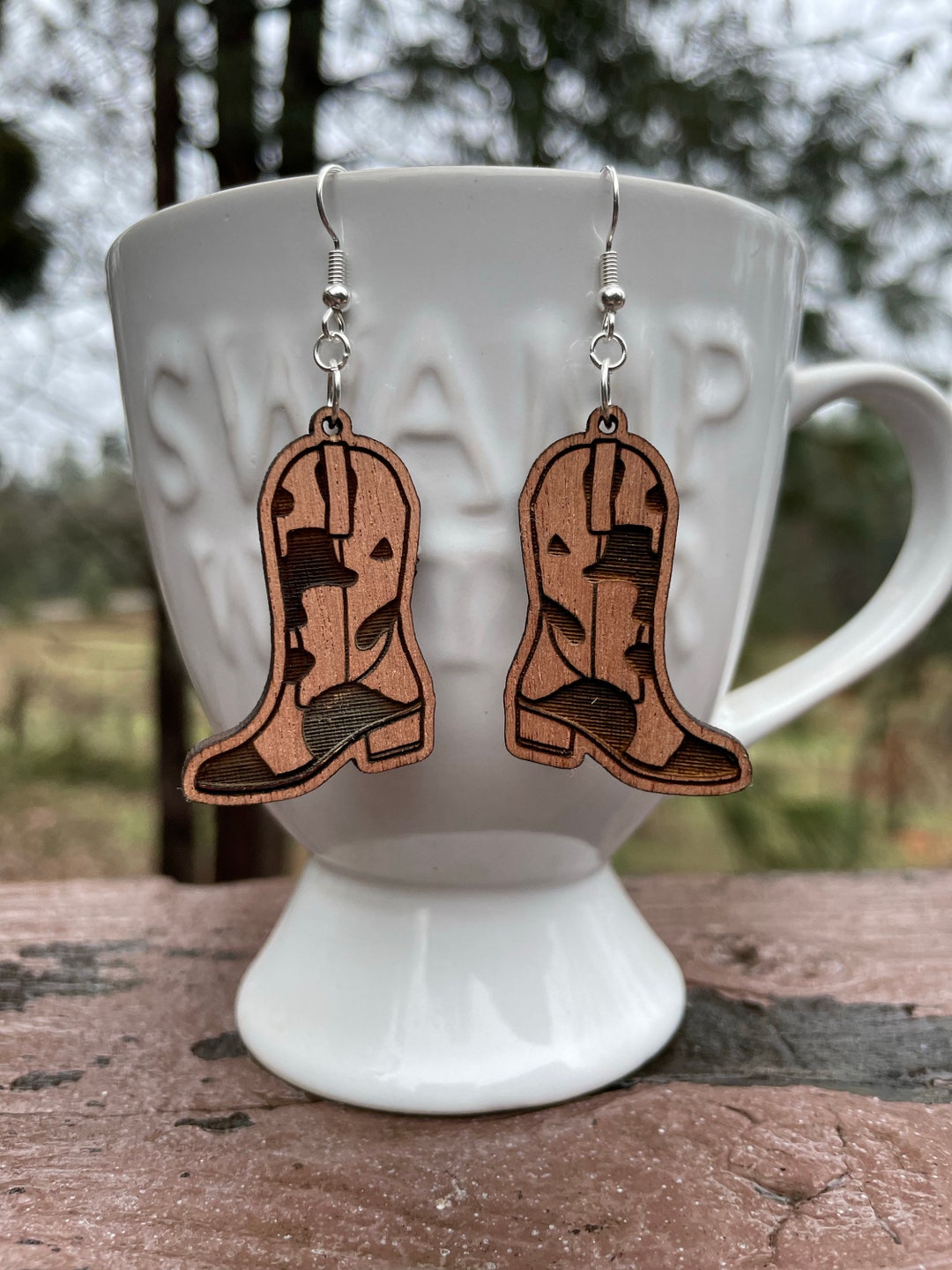 Cow Print Cowboy Boot Wood Earrings - Etsy
