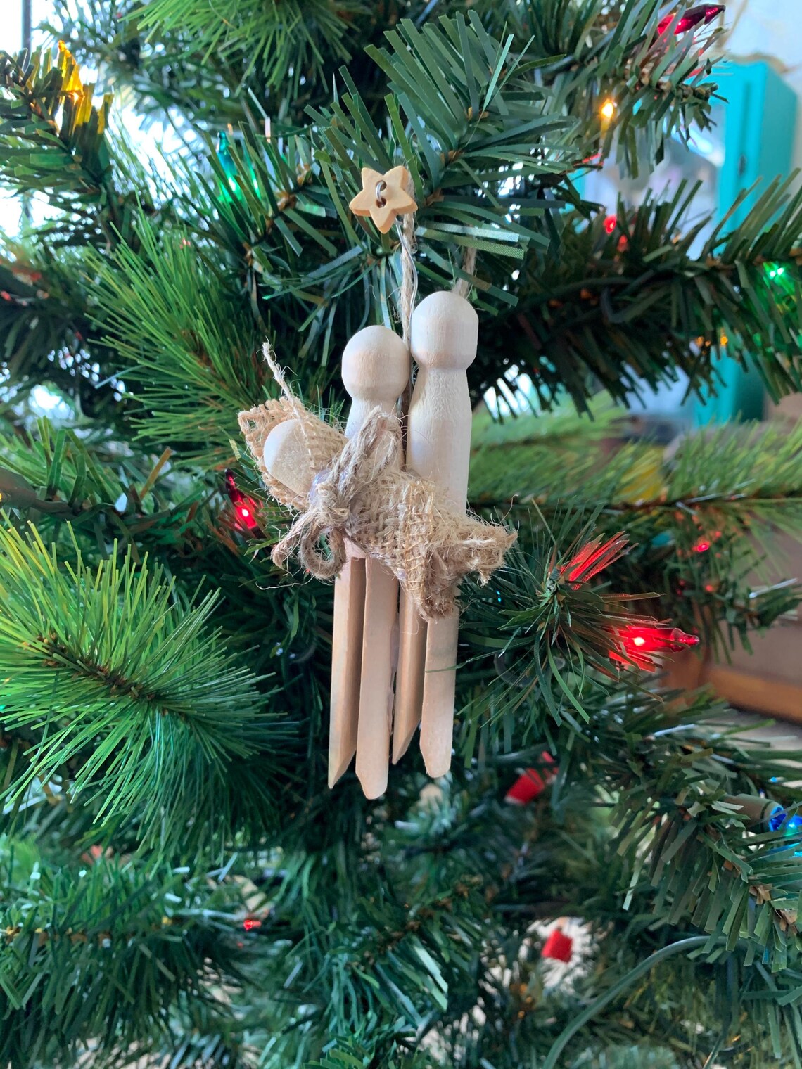 Primitive Christmas Nativity Ornament Wood Clothespin Burlap Handmade ...