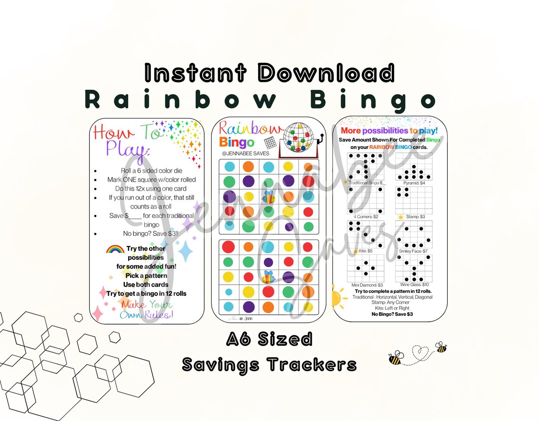 Bingo Rainbow Dice Game A6 Savings Challenges Instant Download Savings ...