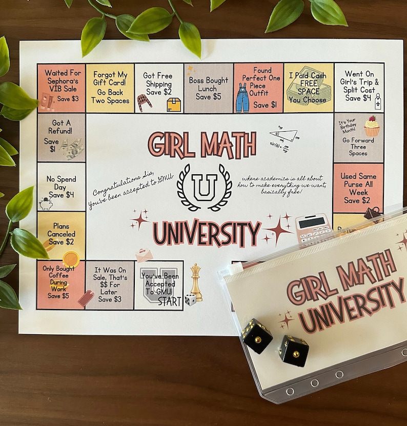 DIGITAL Girl Math University Savings Challenge | Board Game | Budget ...