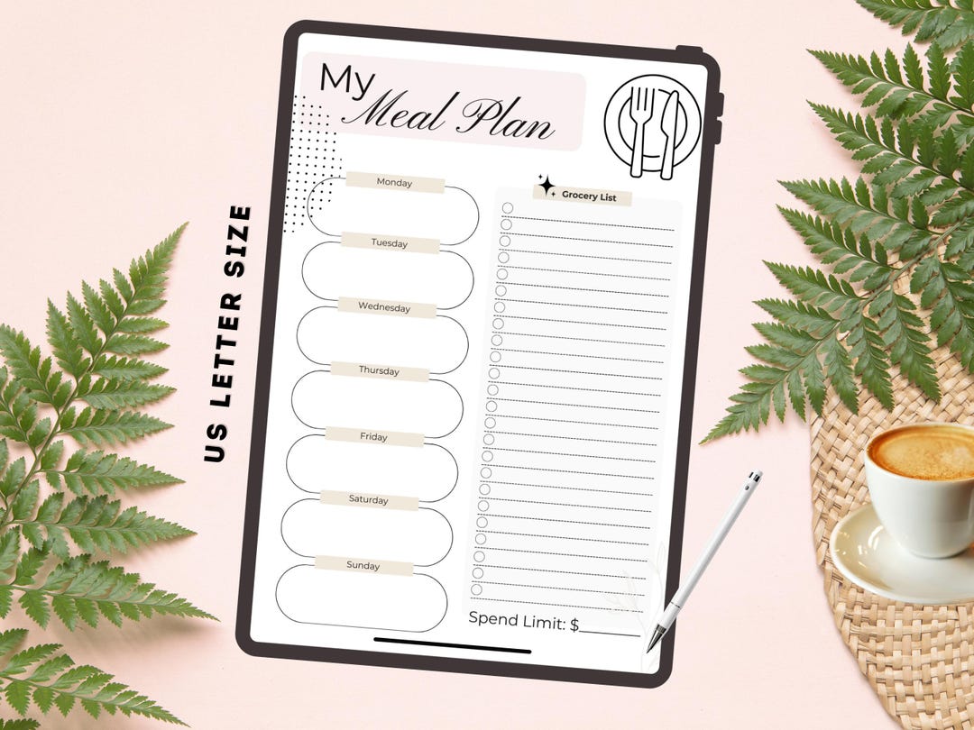 DIGITAL Meal Planning Grocery List | Menu Plan | PDF Printable | (US ...