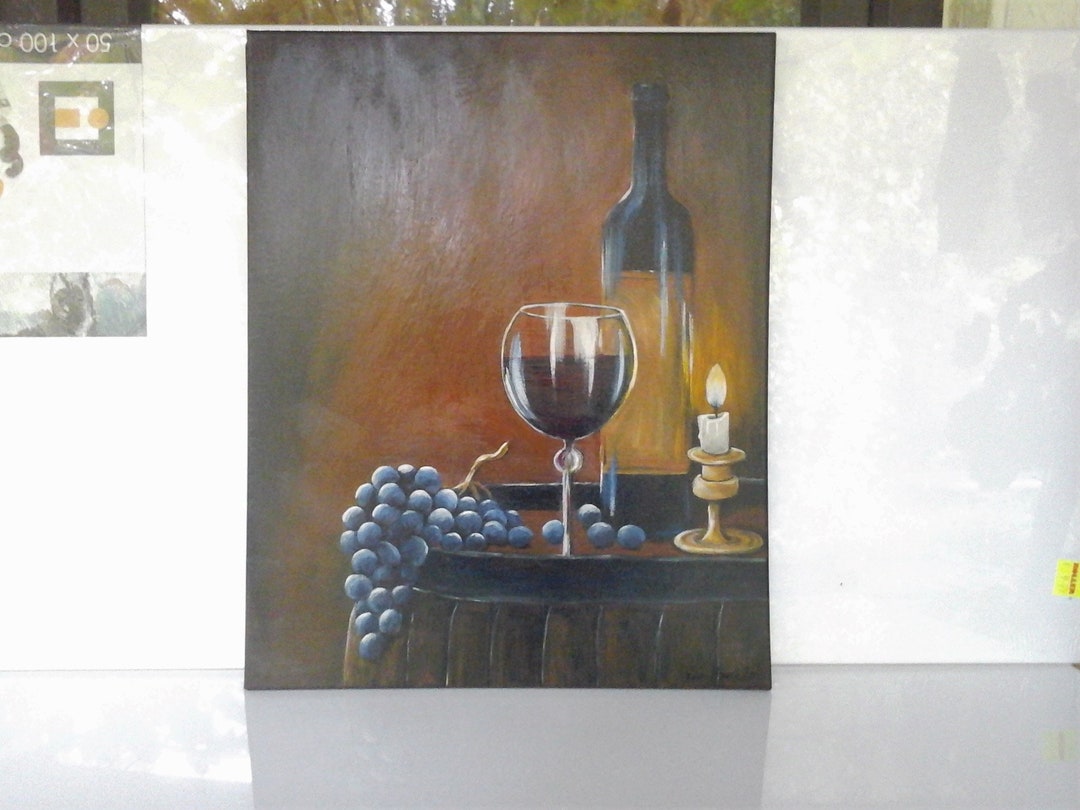Bodegón vino mural vino tinto pintado único original moderno - Etsy España