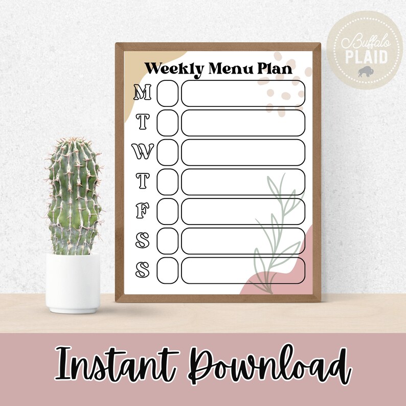 Boho Kitchen Weekly Menu Sign Printable (instant Download) - Etsy