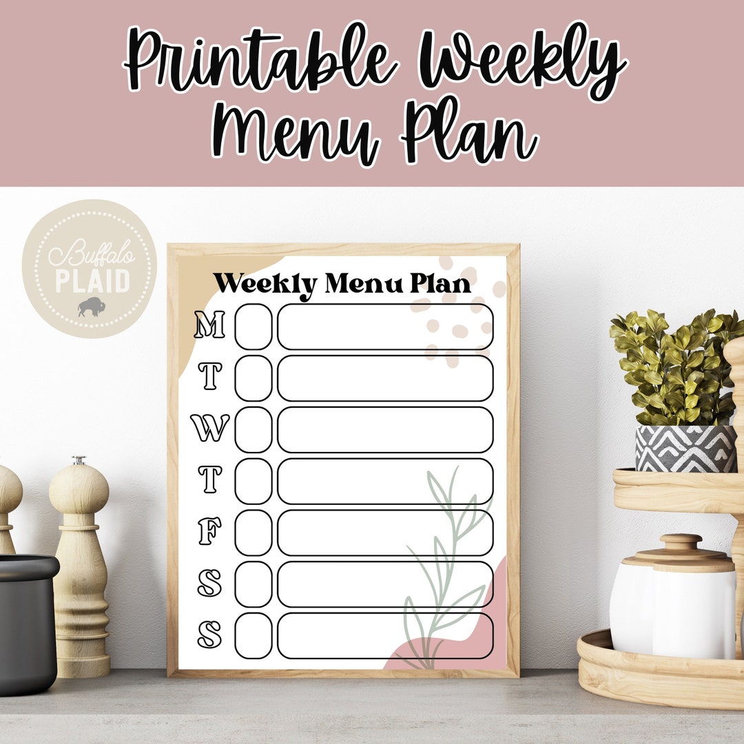 Boho Kitchen Weekly Menu Sign Printable (instant Download) - Etsy