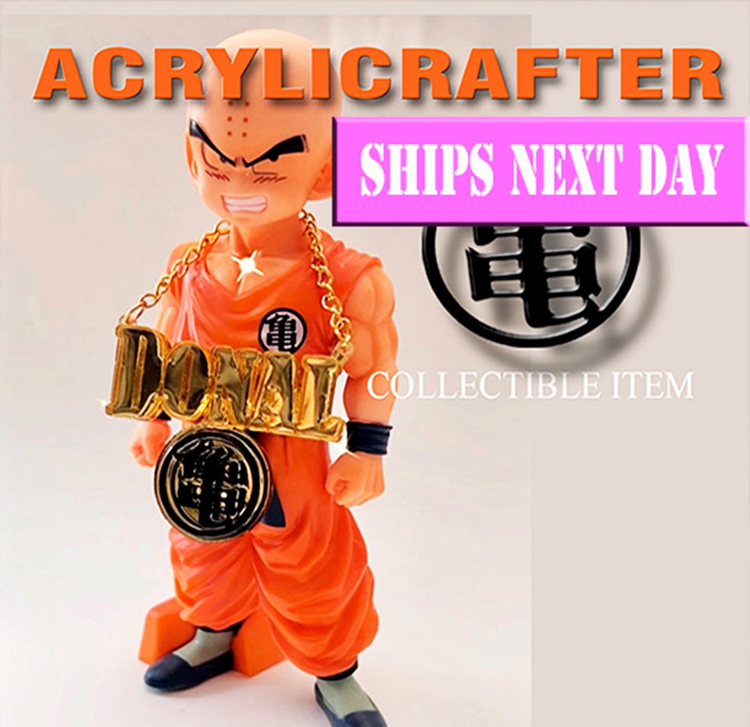 Custom Name in Acrylic Gold Mirror With Krillin Figure Action Anime ...