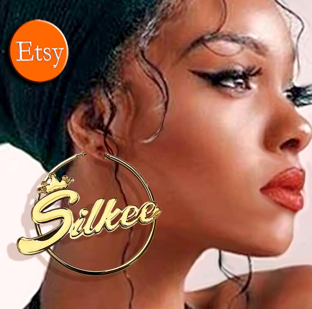Personalized Acrylic Hoop Earrings: Gold or Silver Mirror Name (90mm ...