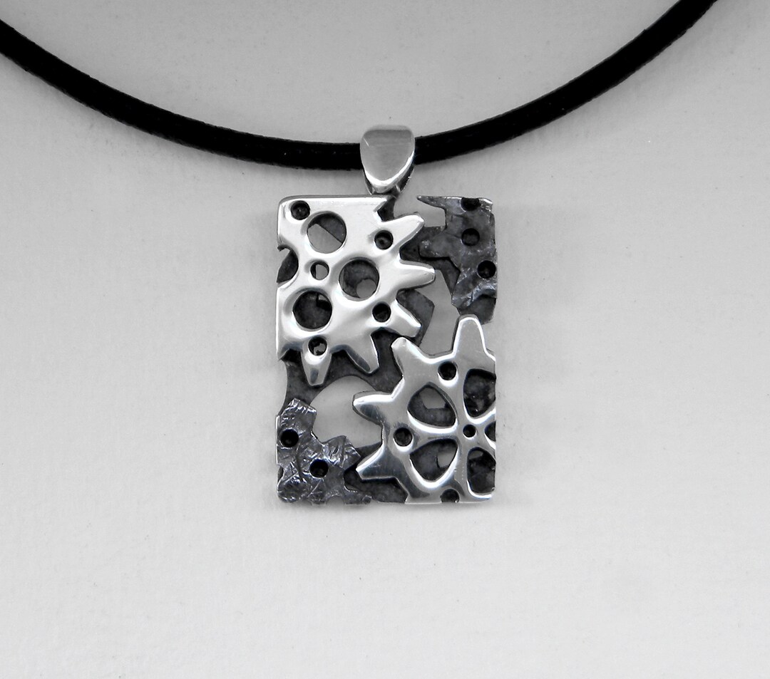 Silver and Wrought Iron Pendant. Pendant With a Design With Gears ...