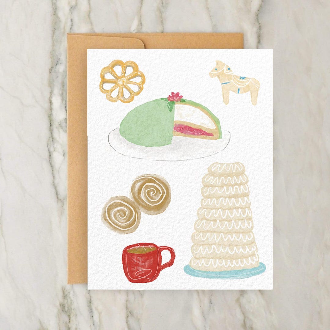 Fika Swedish Coffee Break 4x5 Greeting Card Holiday, Birthday ...