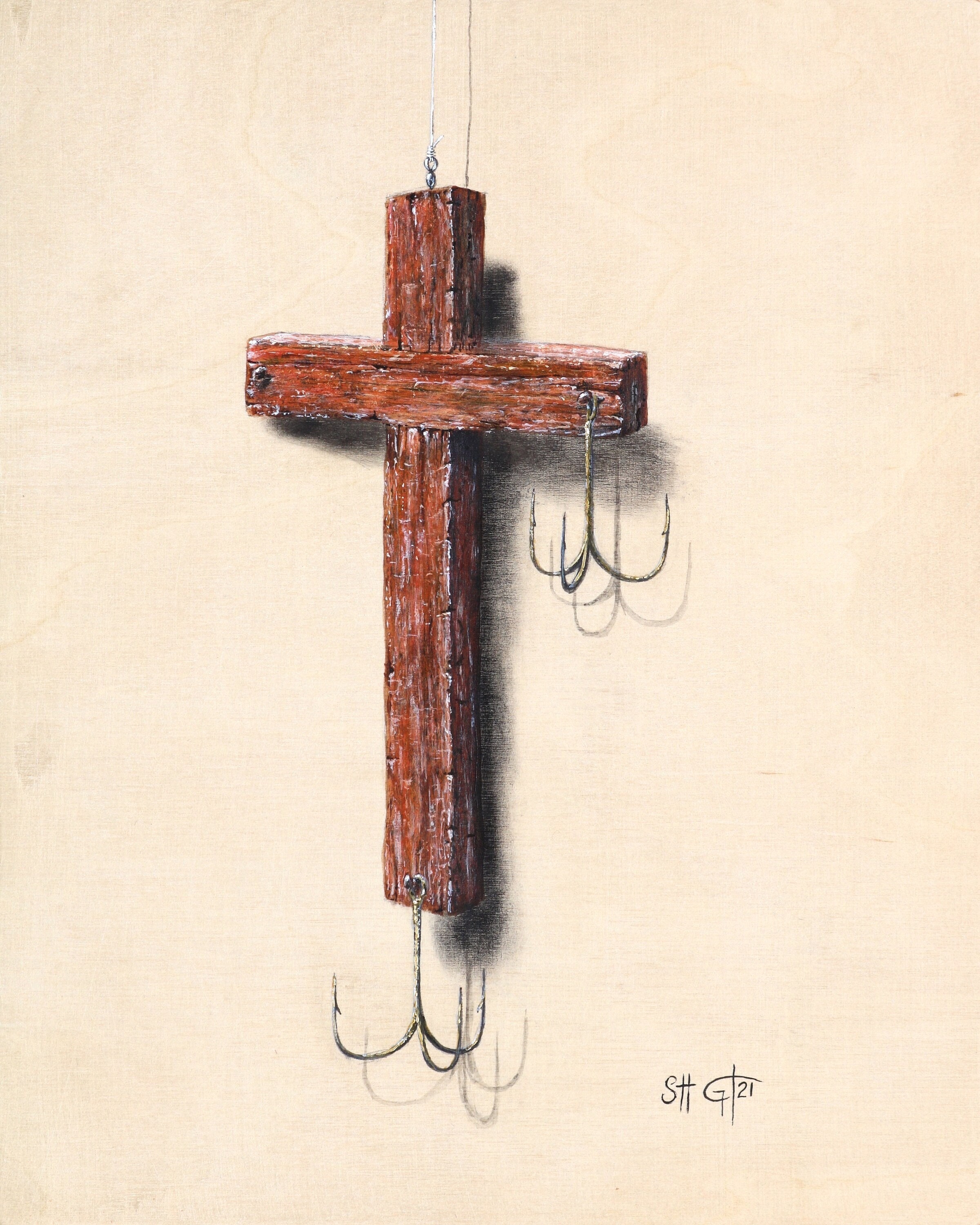 Fishers of Men Painting - Cross Art, Fine Art Print, Fishing Hooks ...